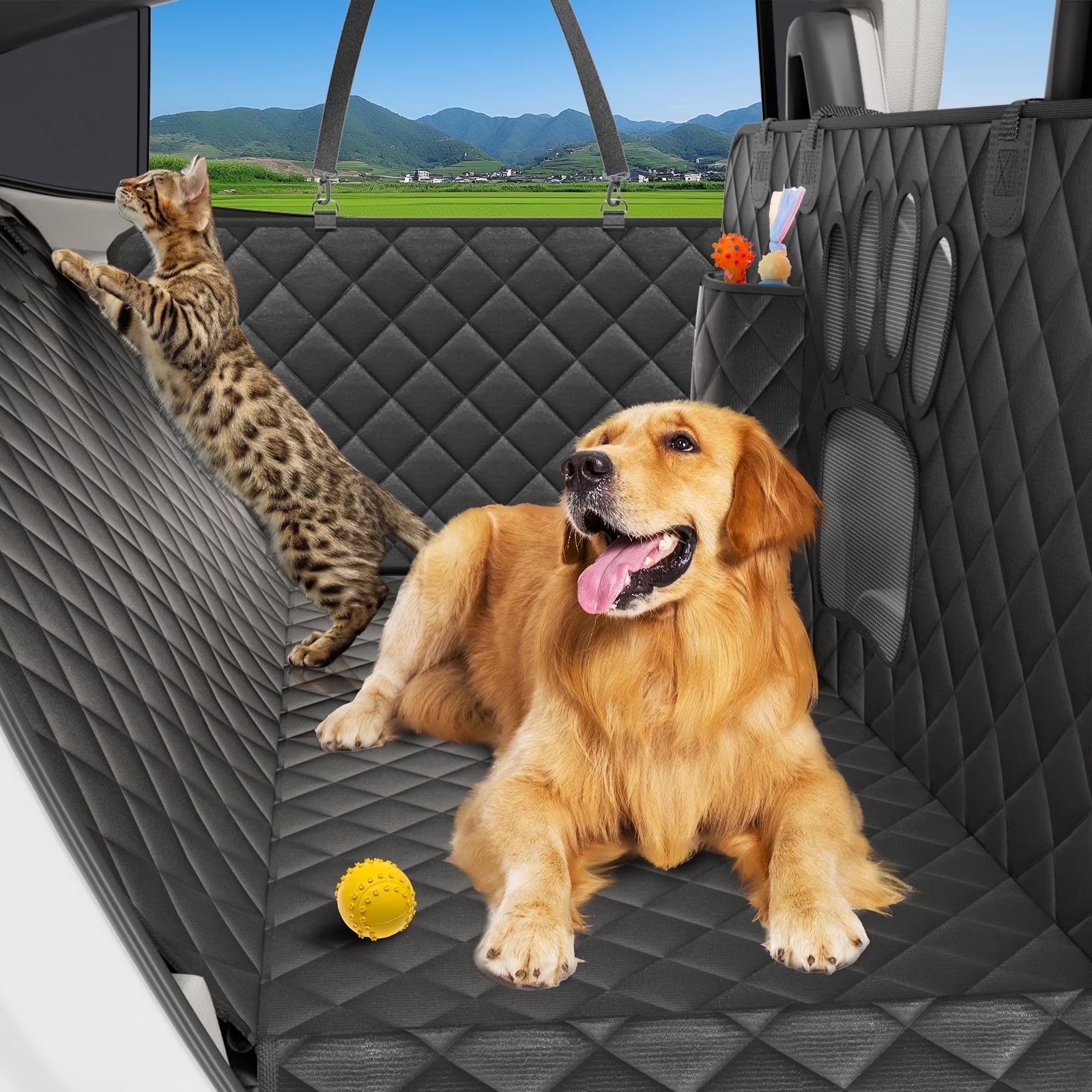 Dog Seat Cover- Non-Slip Dog Car Hammocks with Seatbelt Dog Car Seat C ...